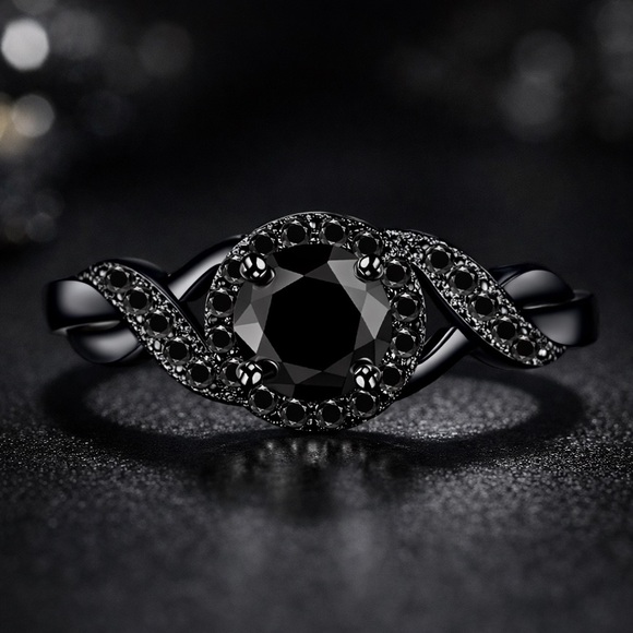 Jewelry | Gothic Core Black Cubic Zirconia Ring Dark Glam Statement ...